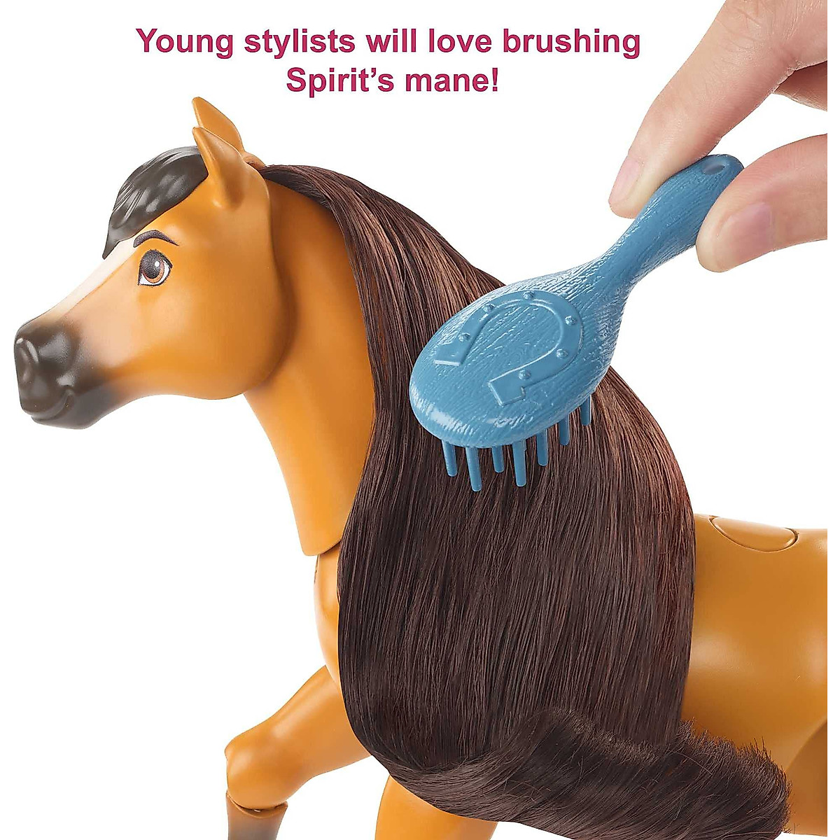 Mattel Spirit Untamed Toy Horse & Accessories Playset, Forever Free Spirit (Approx. 8-inch) with Neighing Sounds, Long Mane & Tail Hair, Brush, Hay Bale & Apple Snack