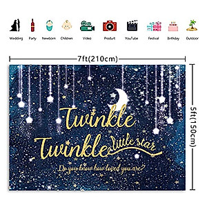 Twinkle Twinkle Little Star Backdrop Night Sky Shinning Star and Moon Galaxy Space Photography Background Glitter Star Children Birthday Baby Shower Party Supplies 7x5FT