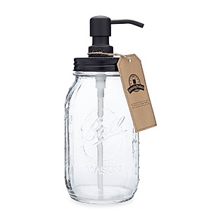 Quart Size Mason Jar Soap and Lotion Dispenser - Black - by Jarmazing Products - Made from Rust-Proof Stainless Steel