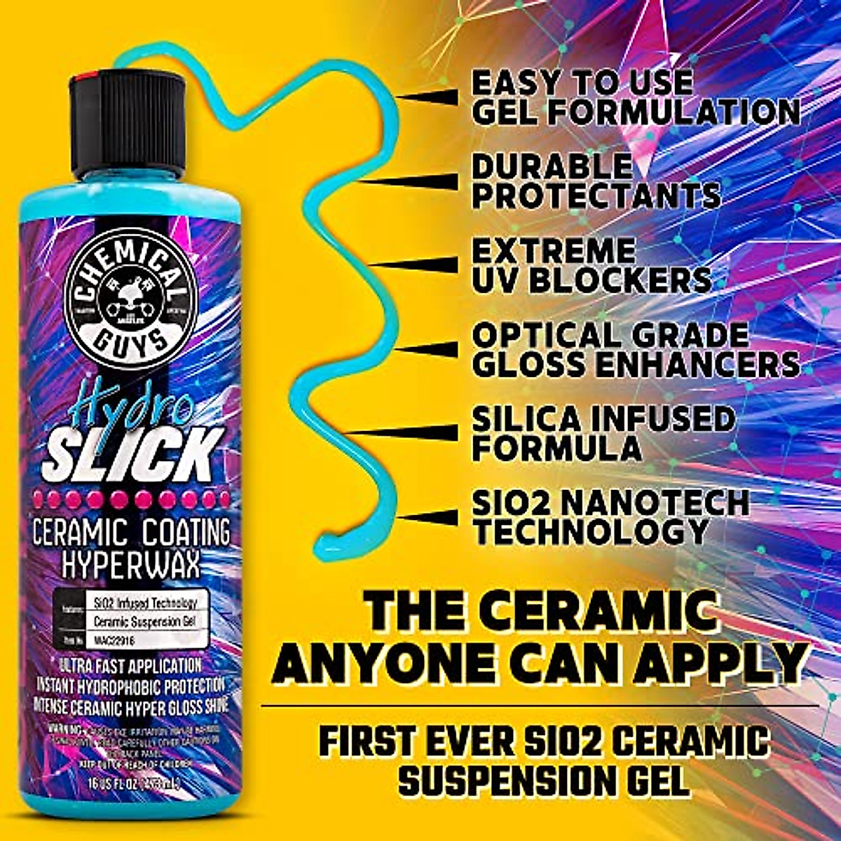 Chemical Guys WAC22916 HydroSlick Intense Gloss Sio2 Ceramic Coating Hyperwax, Hyper Gloss Shine, Safe for Cars, Trucks, SUVs, Motorcycles, RVs & More, 16 fl oz