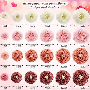 24 Pieces Dusty Rose Tissue Paper Flowers Large 14'' Paper Pom Poms Flowers Decor Paper Puff Flower Ball for Wedding Baby Shower Bachelorette Birthday Party Decoration, 14'' 12'' 10 '' 8'' 6'' 4''