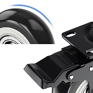 Trolley Furniture Castors, Mute Castor Wheels, Swivel Casters Wheels, Brake Heavy Duty Caster Wheels, Moving Caster Wheels, 2 Casters Without Brakes and 2 Casters with Brakes, Black Castor Wheel (Col