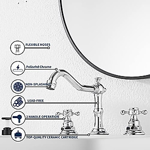 GGStudy Two Handles 3 Holes 8-16 inch Widespread Bathroom Sink Faucet Chrome Basin Mixer Tap