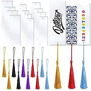 15pcs 3 Styles Blank Acrylic Bookmarks Clear Rectangle Book Markers Custom Bookmarks Blanks with 15pcs 5 Colors Mini Tassels for DIY Notebook Classroom Projects and Present Tags