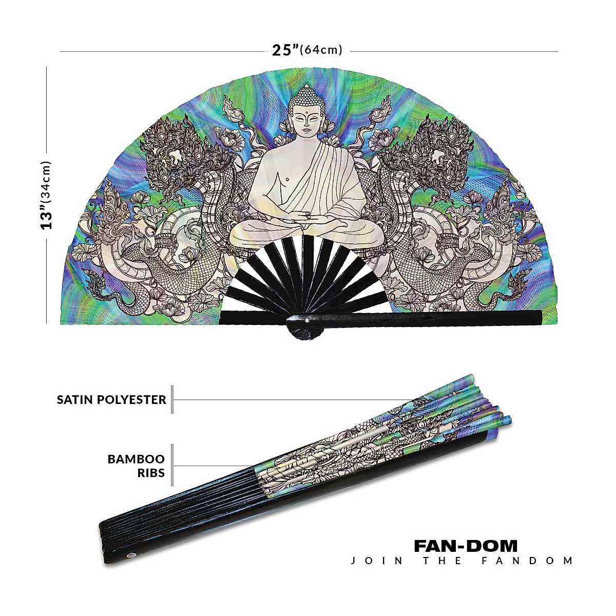 Buddha Hand Fan Foldable Bamboo Circuit Rave Hand Fans Buddhism Golden Buddha Head Statue Floral Lotus Mandala Artwork Fan Outfit Party Gear Gifts Music Festival Rave Accessories (Style 6)