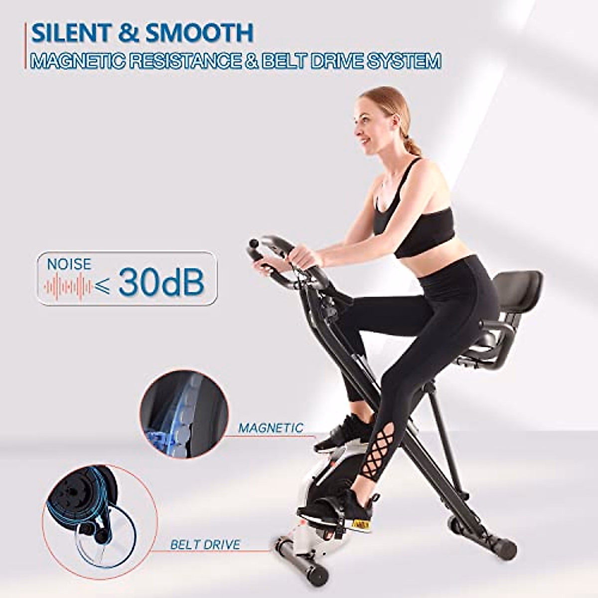 Davcreator Folding Exercise Bike, 2-in-1 Magnetic Recumbent & Upright Indoor Foldable Stationary Bikes for Home Workouts