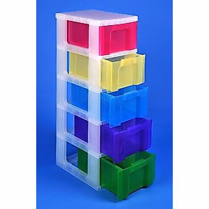 Really Useful Plastic Storage Unit 5 X 12 Litre Drawer - Color: Clear/Rainbow