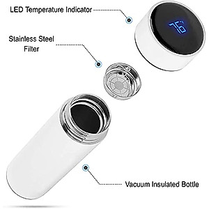 MMSA Insulated Tumbler Bottle with LED Temperature Display in Fahrenheit (Pink)