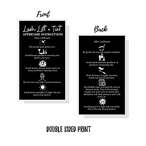 Boutique Marketing LLC Lash Lift + Tint Aftercare Instruction Cards | 50 Pack | 2x3.5” inches Business Card Size | Eyelash Lift and Tint Kit at Home DIY | Black Card Design White, Black