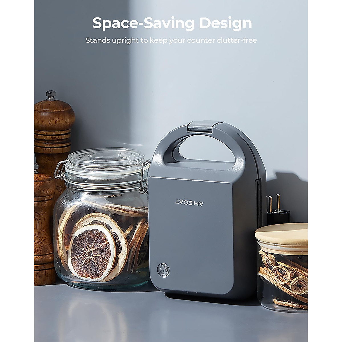 Mini Waffle Maker, Non-Stick Waffle Iron Small, Breakfast Machine for Kinds, Hash Browns, Keto, Snacks, Gray, Fast Heating, 600W, AMEGAT