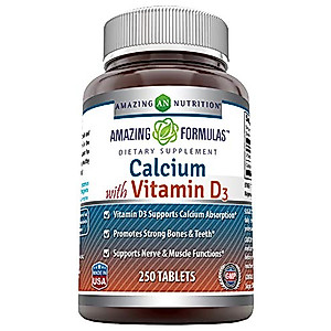 Amazing Formulas Calcium with Vitamin D3 250 Tablets Supplement | Non-GMO | Gluten Free | Made in USA