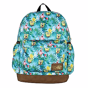 SpongeBob SquarePants And Patrick Star Tropical School Travel Backpack With Faux Leather Bottom