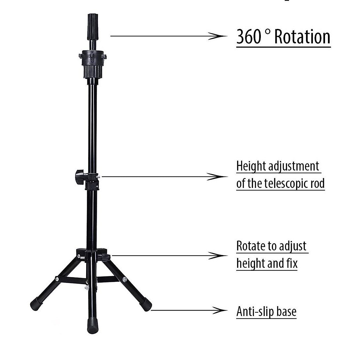 Ginogend 23 Inch Wig Head, Wig Stand Tripod with Head, Canvas Wig Head, Mannequin Head for Wigs, Manikin Canvas Head Block Set for Wigs Making Display, with Table Clamp, Wig Caps, Pins Set,