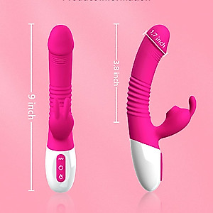Thrusting Rabbit Vibrator for Women, G Spot Dildo Vibrator 3 Thrusting Rotating and 7 Clitoris Stimulator Vibrator 3 in 1 Rechargeable Heating Anal Dildo Adult Sensory Sex Toys Rose Red US3