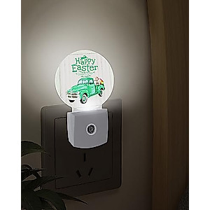 Night Light Plug into Wall, LED Nightlights Easter Green Truck with Eggs and Bunny Wood Grain Small Nightlight Auto Dusk-to-Dawn Sensor Lamp LED Night Lights for Kid's Bedroom, Bathroom