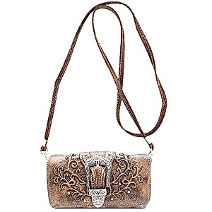 Western Style Tooled Leather Floral Women Conceal Carry Purse Buckle Handbags Country Shoulder Bags Wallet Set Brown