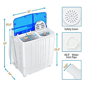 Giantex Portable Washing Machine, Twin Tub Washer and Dryer Combo, 13lbs Compact Mini Laundry Clothes Washer, Built-in Drain Pump, Semi-Automatic Wash and Spin Cycle for Apartment Dorm Camping RV