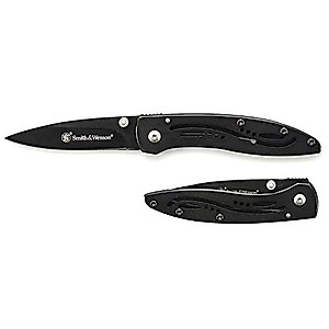Smith & Wesson CKLPB 5.3in High Carbon S.S. Folding Knife with a 3.2in Drop Point Blade and Stainless Steel Handle for Outdoor, Tactical, Survival and EDC,Black