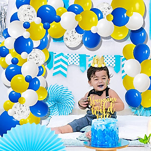 Blue Yellow White Balloon Garland Arch Kit, 116PCS Royal Blue Yellow White Silver Confetti Balloons for Birthday Bridal Baby Shower Wedding Engagement Anniversary Picnic Graduation Party Decorations