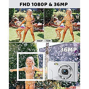 Lecran Digital Camera FHD 1080P 36.0 MP Vlogging Camera with 16X Digital Zoom, LCD Screen, Compact Portable Mini Cameras for Students, Teens, Kids (Silver Grey)