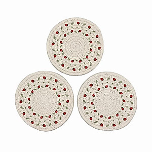 Aertai 3 Pieces Kitchen Pot Holders Set 100% Cotton Thread Weave, Trivet for Hot Pots and Pans, Hot Pads and Spoon Rest for Cooking and Baking by Diameter 7 Inches (Strawberry)