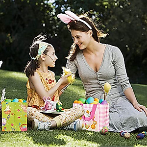 ANOTION Easter Gift Bags, 20 Packs Easter Bags for Kids Easter Treat Bags with Handle, Reusable Easter Goodie Bags Non-woven Rabbit Bunny Bag with 20 Tissue Papers for Easter Party Favors