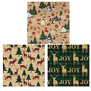RUSPEPA Christmas Wrapping Paper Rolls with Tags and Jute String - 17 inches x 10 feet per Roll, Total of 3 Rolls