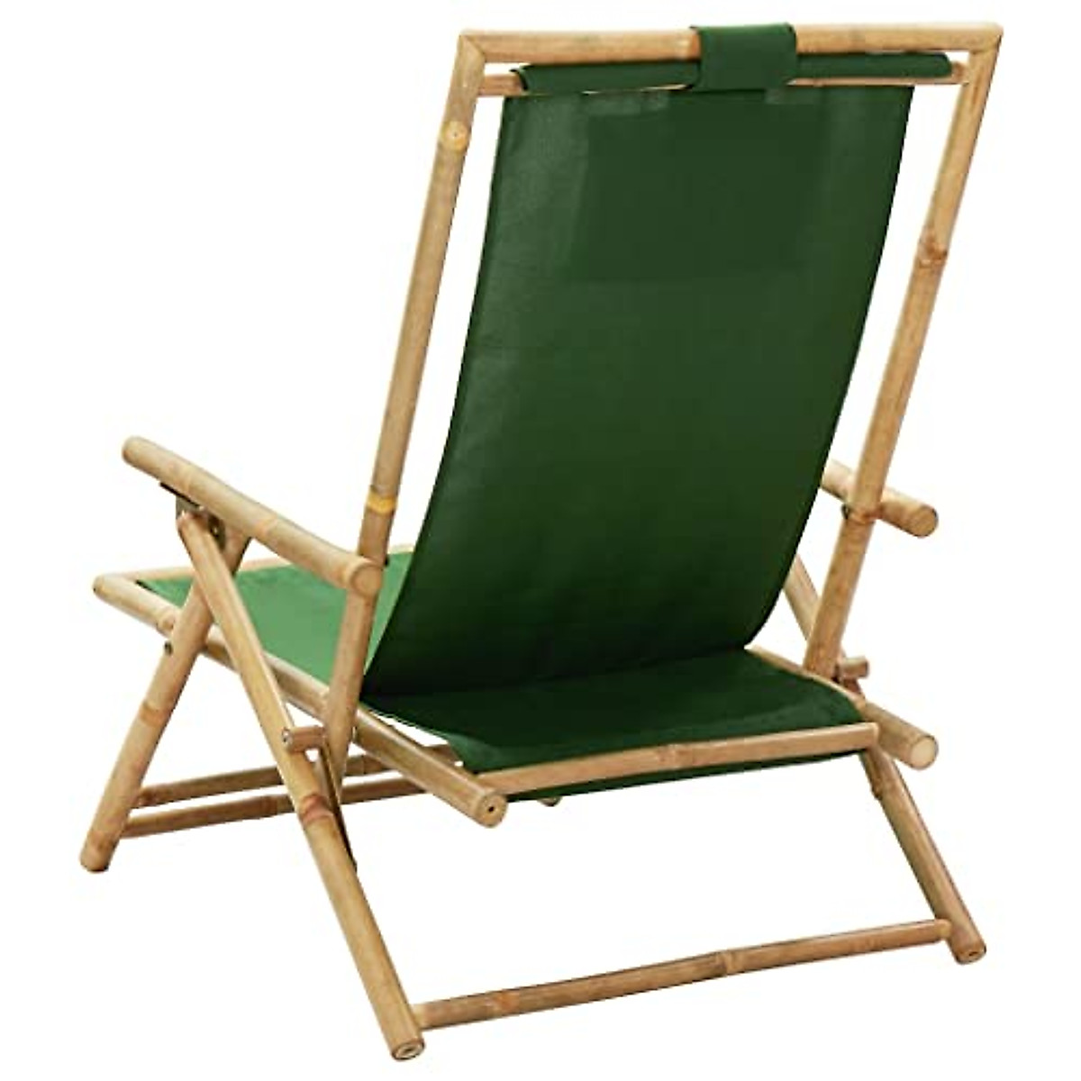 MBFLUUML Folding Beach Chair with Pillow, Beach Sling Patio Chair, Reclining Relaxing Chair Green Bamboo and Fabric Suitable for Lawn, Garden, Porch and Backyard.