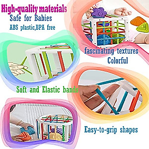 MINGKIDS Montessori Toys for 1 Year Old,Baby Sorter Toy Colorful Cube and 6 Pcs Multi Sensory Shape,Developmental Learning Toys for Girls Boys Easter Gifts,Baby Toys 6-12-18 Months