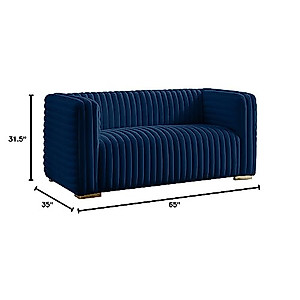 Meridian Furniture 640Navy-L Ravish Collection Modern | Contemporary Velvet Upholstered Loveseat with Deep Channel Tufting + Both Gold & Chrome Legs Included