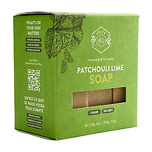 Crate 61 Organics, Handmade in Canada, Plant Based Cold Process Natural Bar Soap For Face And Body, With Premium Essential Oils, Eucalyptus & Peppermint For Men And Women 3 Pack (Patchouli Lime)