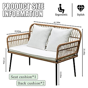 Homsido 41'' Outdoor Patio Loveseat,Patio Furniture Small Boho Outdoor Rattan Woven 2-Seat Chairs Wicker Sofa Garden Conversation Balcony Chair for Yard,Pool or Backyard, Porch