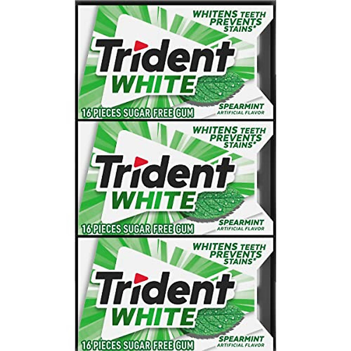 Trident White Spearmint Sugar Free Gum, 9 Pack of 16 Pieces (144 Total Pieces)