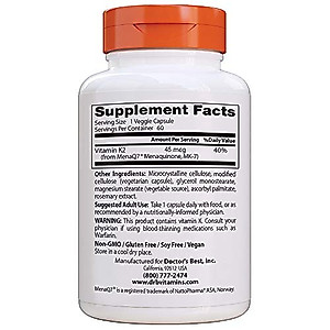 Doctor's Best Natural Vitamin K2 MK-7 with MenaQ7 White No Flavor, 60 Count