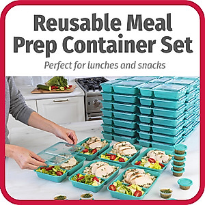 GoodCook Meal Prep 2-Compartment Reusable Food Storage Container Set with 50 Containers, Lids and Condiment Cups, Blue
