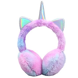 CHUANGLI Winter Unicorn Earmuffs, Cute Cartoon Earmuff Rainbow Ear Warmers for Girls/Women's Gift