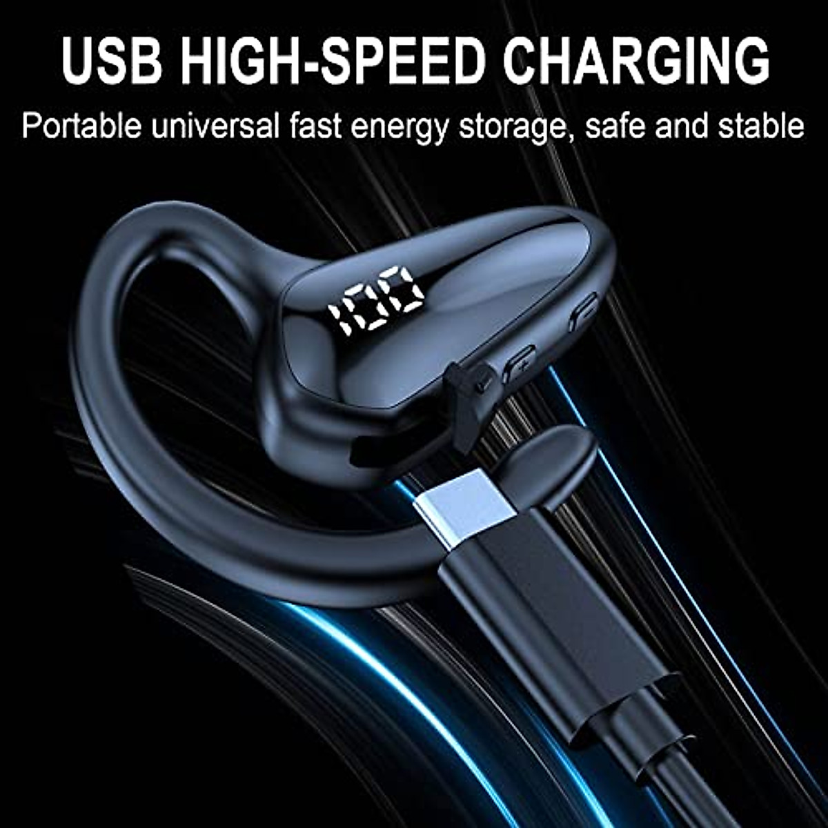 Bluetooth Headset Wireless Earphone Ear-Mounted Business Stereo Headset Bluetooth 5.2 Hands-Free Sports Headset with Microphone