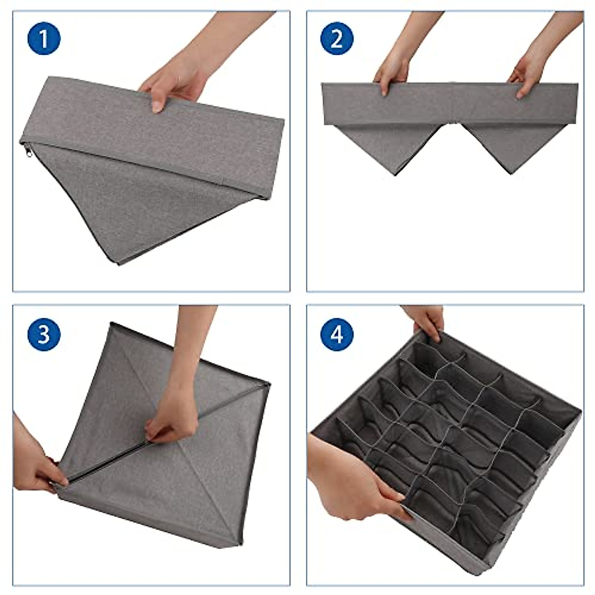 losensild Sock Underwear Closet Cabinet Organizer Drawer Divider Foldable Cloth Drawer Organizer Storage Boxes Divider Baskets for Storing Socks Underwear Ties Handkerchiefs Belts (24+24 Cell, Gray)