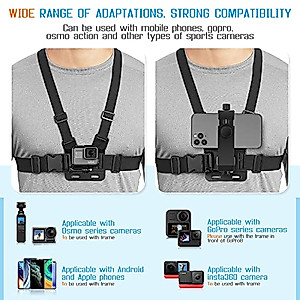 Mobile Phone Chest Strap Mount GoPro Chest Harness Holder for VLOG/POV, with iPhone 13 12 11 Pro Max Plus,Samsung,GoPro Hero 9, 8, 7, 6, 5,OSMO Action, AKASO,Action Camera and Cell Phones (4 to 7in)