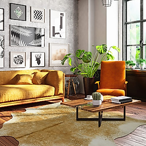 Rtizon Faux Cowhide Rug for Living Room, 6.2 x 7 Feet Khaki, Cow Print Skins Rug for Bedroom,Premium Faux Fur Animal Cow Hide Rugs Carpet for Western Decor