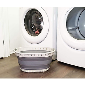 SAMMART 25L (6.6 gallon) Collapsible Plastic Laundry Basket - Foldable Pop Up Storage Container/Organizer - Portable Shopping Basket - Space Saving Hamper (Oval, Dark Grey)