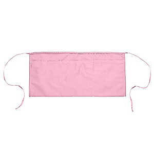 DALIX Waist Aprons Commercial Restaurant Home Bib Spun Poly Cotton Kitchen (3 Pockets) (1, Pink)