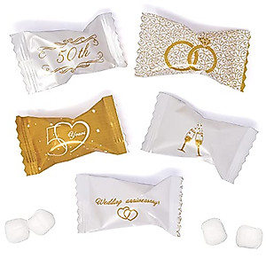 Gift Boutique Wedding 50th Anniversary Butter Mints Candies Bags 100 Count Individually Wrapped Mint Candy 13 Ounce Bag (368 g) Goodies Treat Sweets Buttercream Gold Heart Party Favor Supplies Decor
