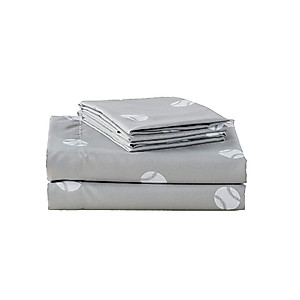 Chezmoi Collection 4-Piece Kids/Teens Sports Sheet Set - Soft Microfiber Gray White Baseball, Full Size