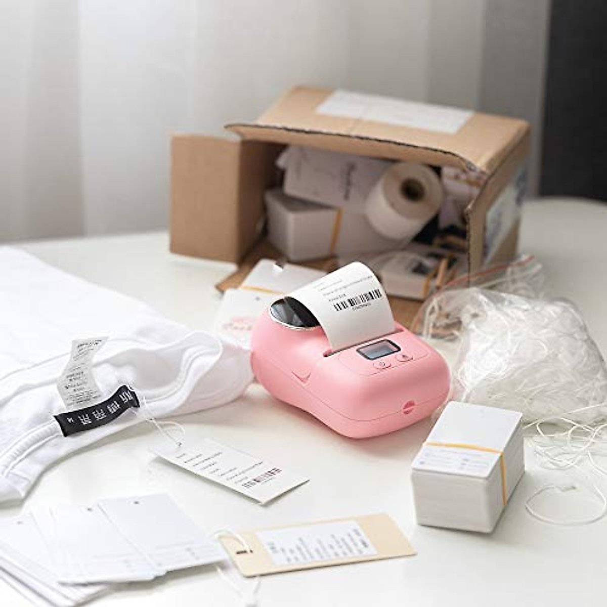 Phomemo M110 Label Maker- Portable Mini Bluetooth Thermal Label Printer Apply to Labeling, Office, Cable, Retail, Barcode and More, Compatible with Android & iOS System, with 1 40×30mm Label, Pink