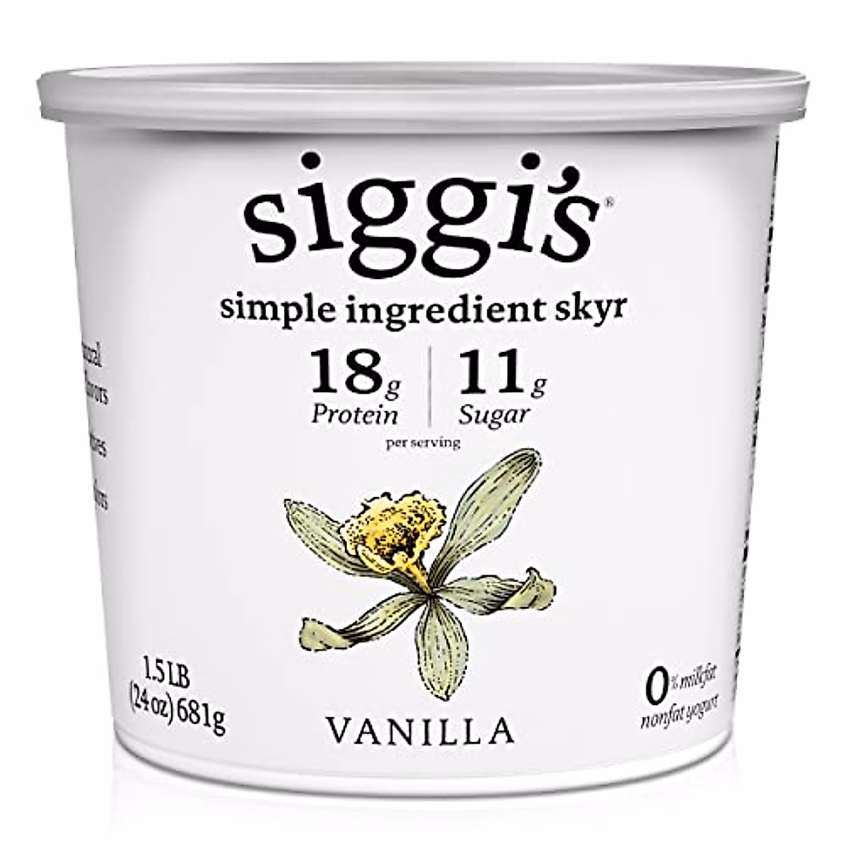 siggi’s® Icelandic Strained Nonfat Yogurt, Vanilla, 24 oz. – Thick, Protein-Rich Yogurt Snack
