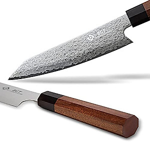 BGT Kiritsuke Chef Knife, 8 inch Damascus Kitchen Knife, Japanese 67 Layer High Grade VG-10 Damascus Steel Chef Knife with Ebony Wood Handle, with Gift Box.