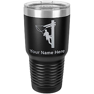 LaserGram 30oz Vacuum Insulated Tumbler Mug, Lineman, Personalized Engraving Included (Black)