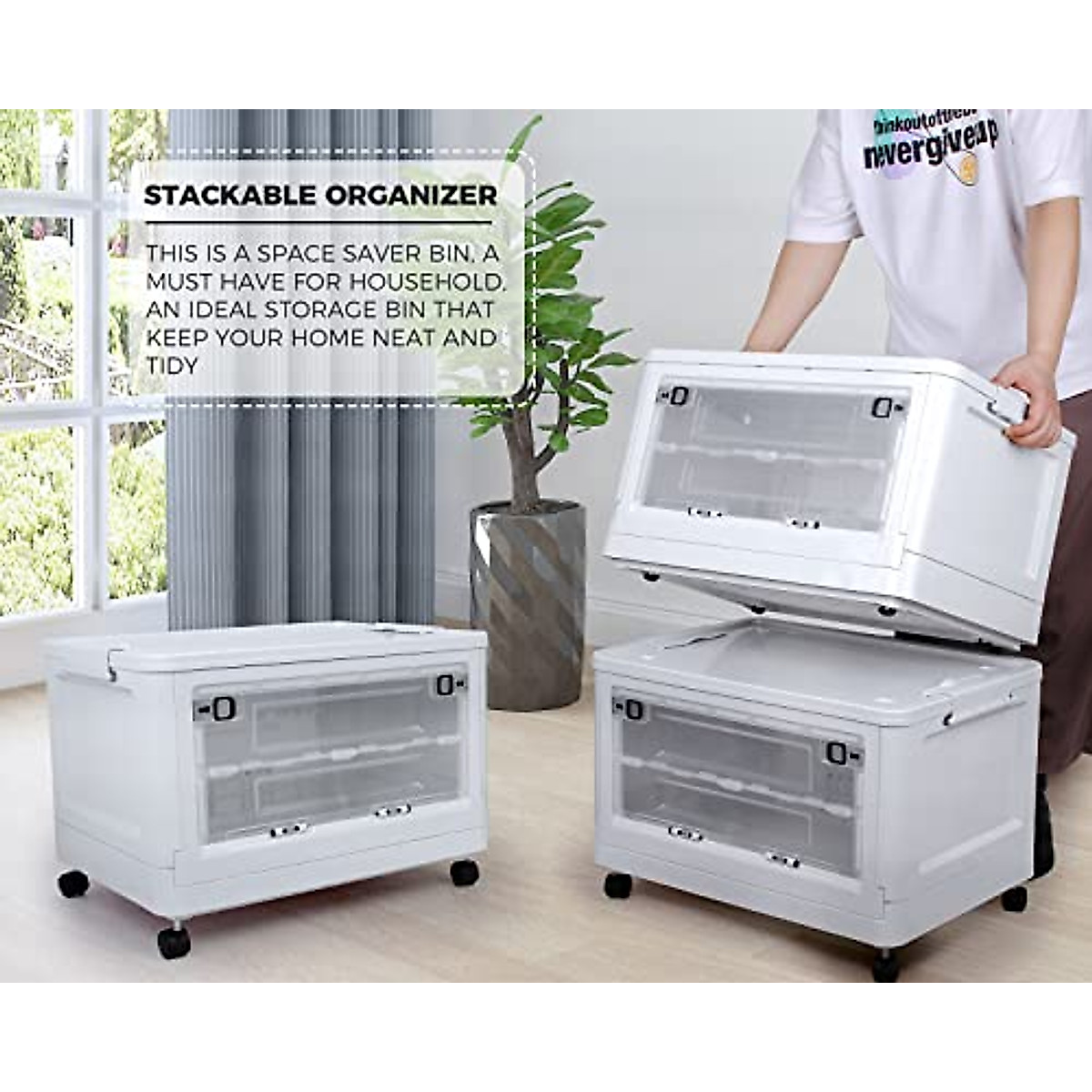 SYMWAL Extra large bins with Lids, Folding Storage Box, Stackable Storage Bins , Storage Bins with wheels, Collapsible Outdoor Storage Bins,2 Packs 28Gal Storage Cabinet