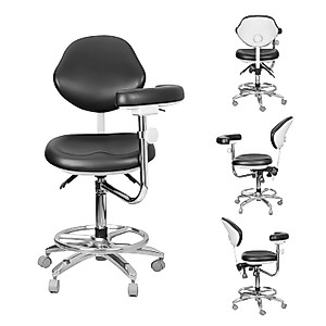ORILAO Multi Function Adjustable Dental Assistant Stool with Armrest Rack Rolling Cover PU Leather Foot Controlled